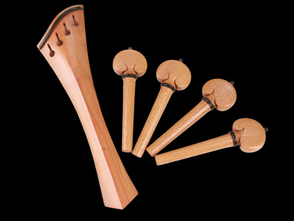Cello fitting set-Cherry-Tailpiece "Harp" & Heart pegs - Dov Music